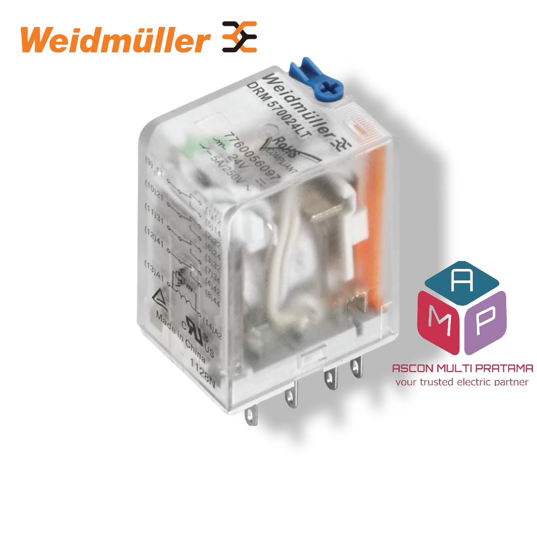 RELAY 24VDC DRM570024LT (with test lever ) WEIDMULLER + Socket FS 4CO ...